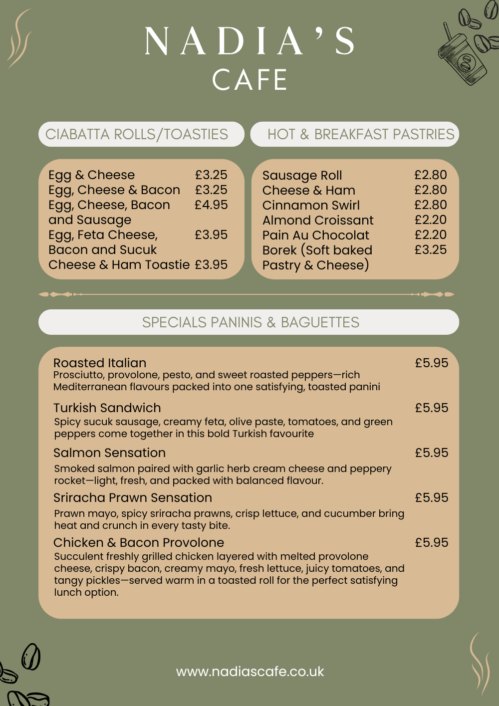 Menu – Nadia's Cafe